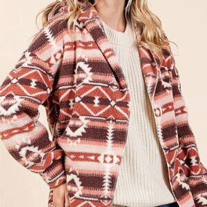 ROUSSEAU | Jackets & Coats | Aztec Tribal Print Hooded Oversize Fleece ...